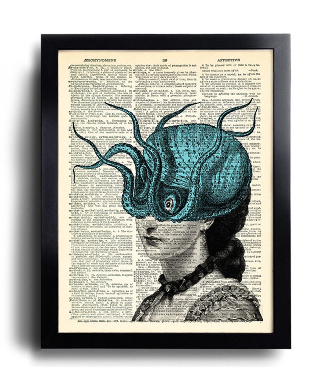 Octopus Lady Art Print, Victorian Lady Antique Book Page Art, Squid ...