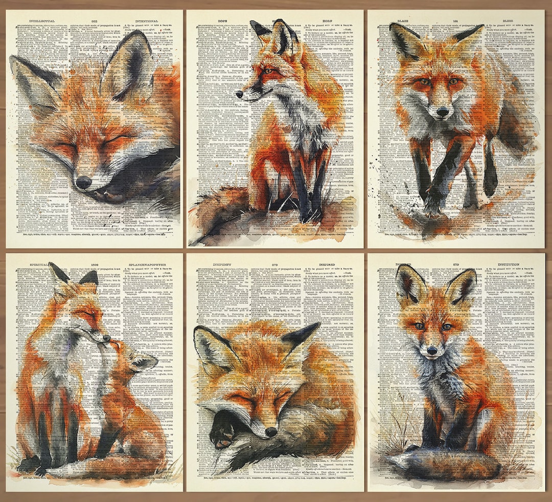 Fox Art Print Set of 6 Fox Wall Art Fox Poster Fox Painting Fox ...