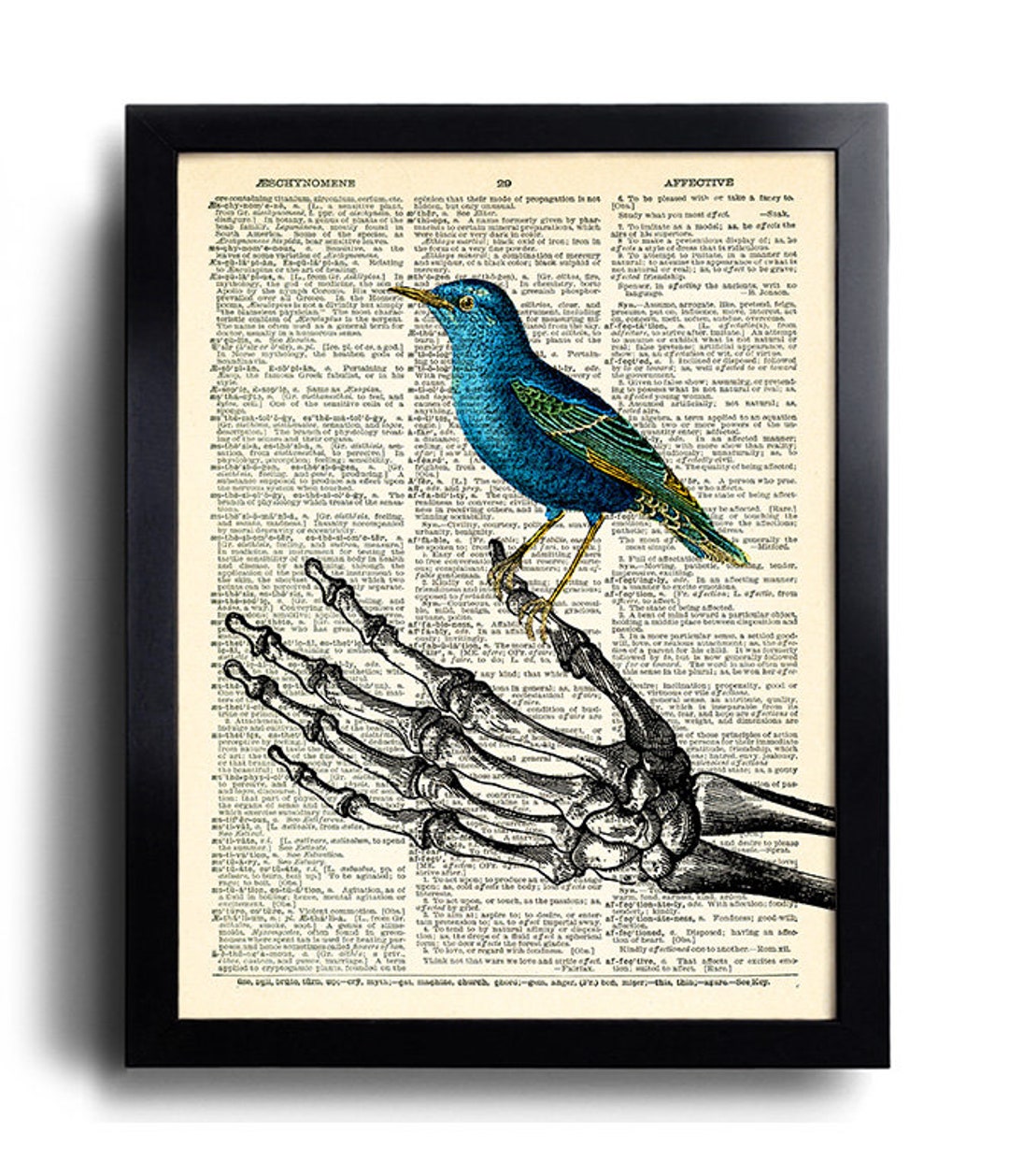 Skeleton Hand Art Blue Bird Art Print Skeleton Poster Gothic Skull ...