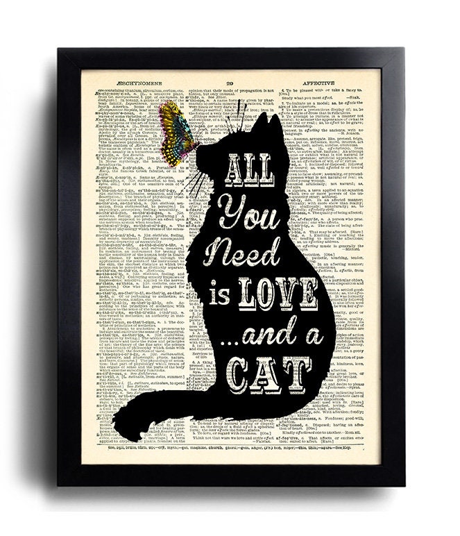 All You Need is LOVE and a CAT DECOR Quote Art Print Cat Wall - Etsy