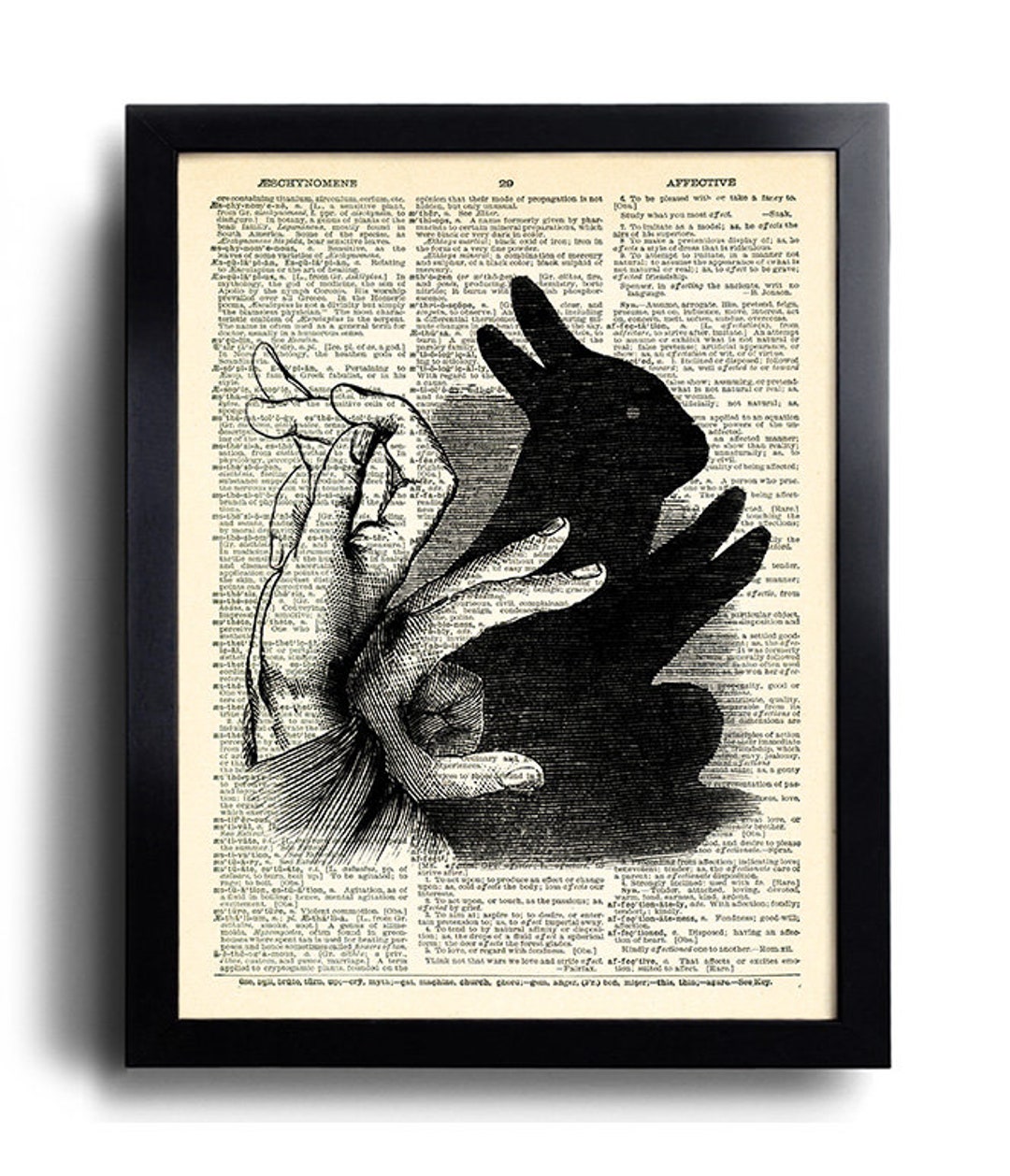Hand Shadow Rabbit Art Print Dictionary Page, Decorative Artwork ...