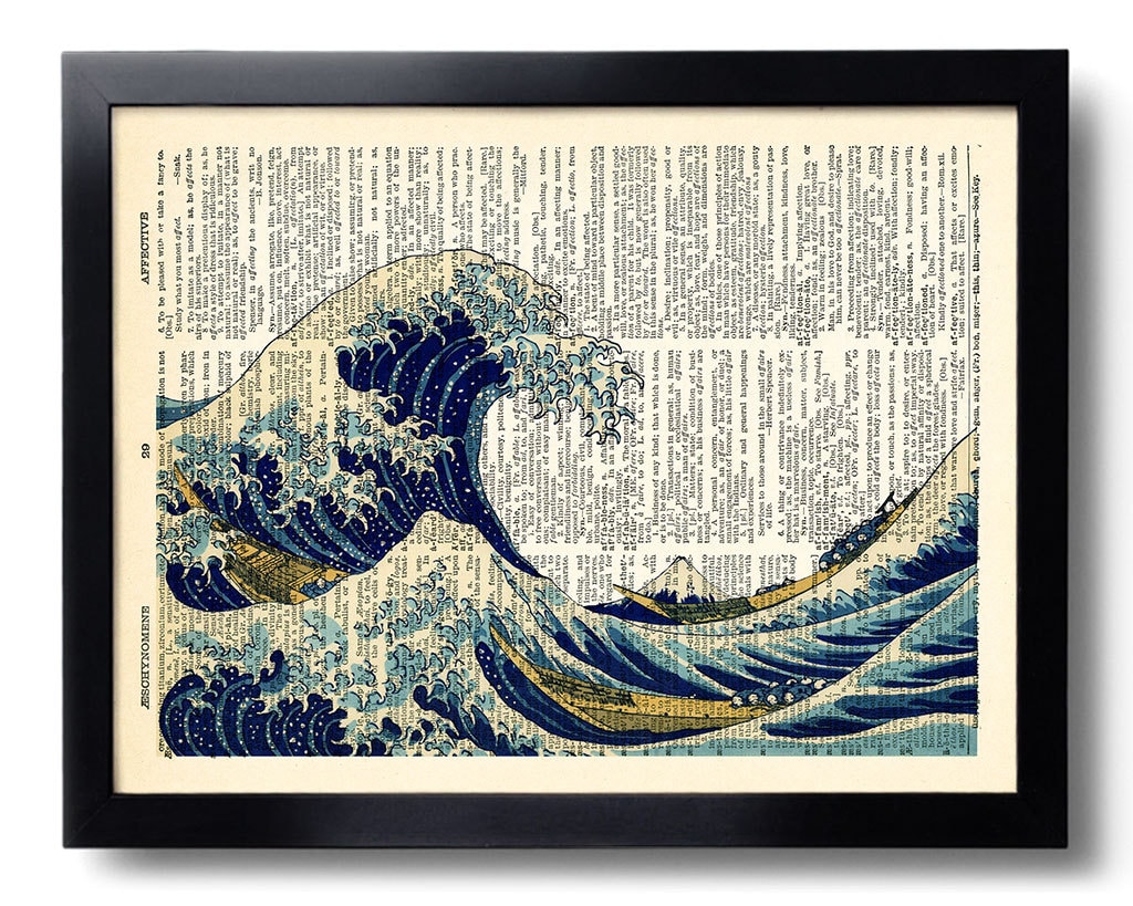 Giant Great Wave Ocean Art Print Sea Life Art Print, Vintage Dictionary ...