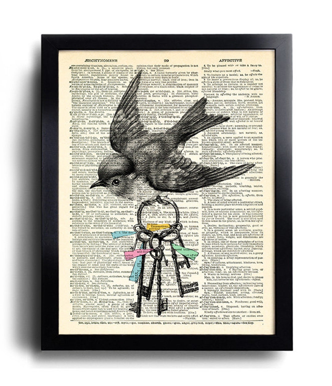 Bird Key Keys Home Art Print Birds Art, Vintage Illustration Dictionary ...