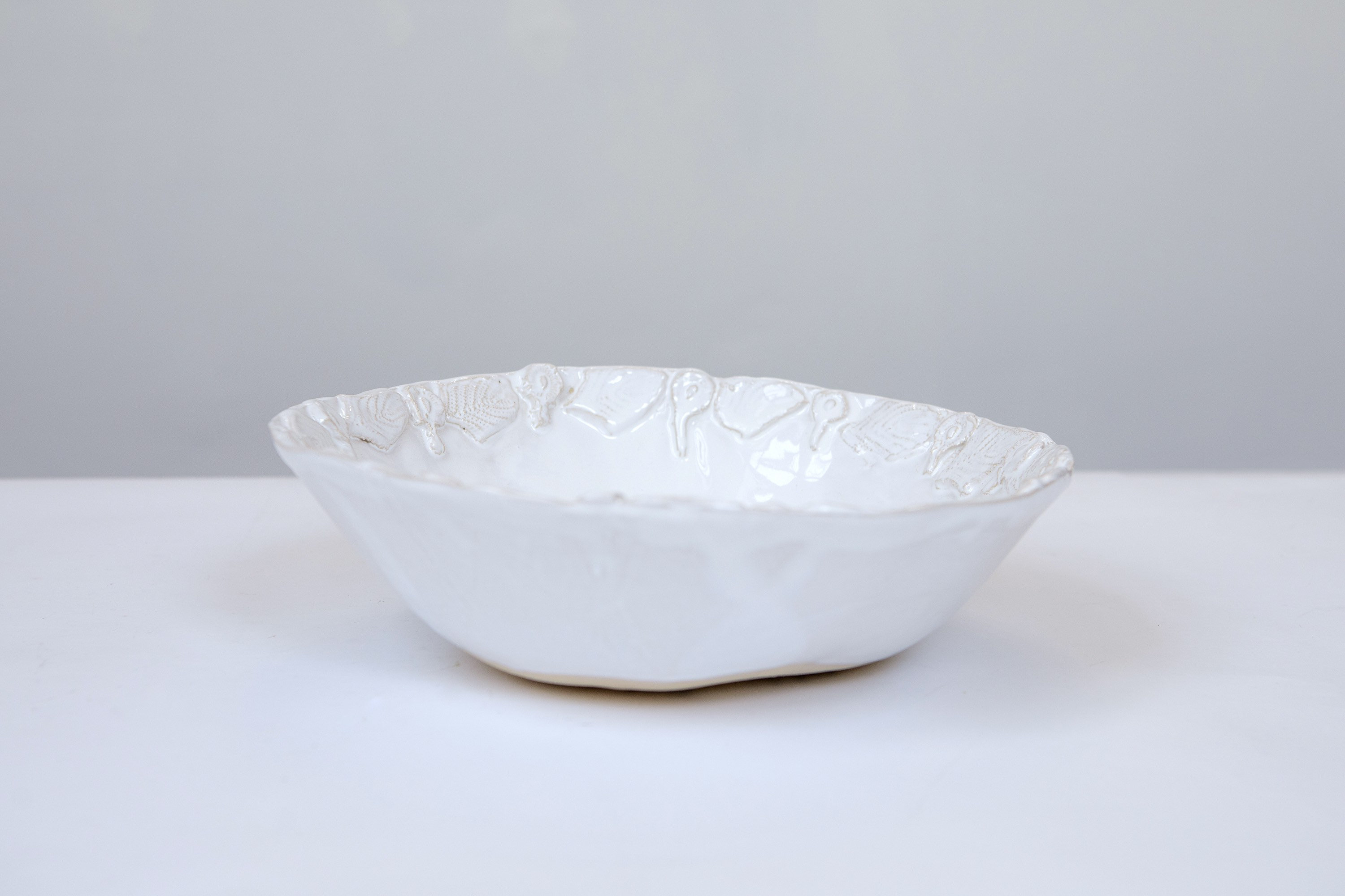 Large White Ceramic Bowl With Leaf Pattern White Handmade Bowl Salad ...