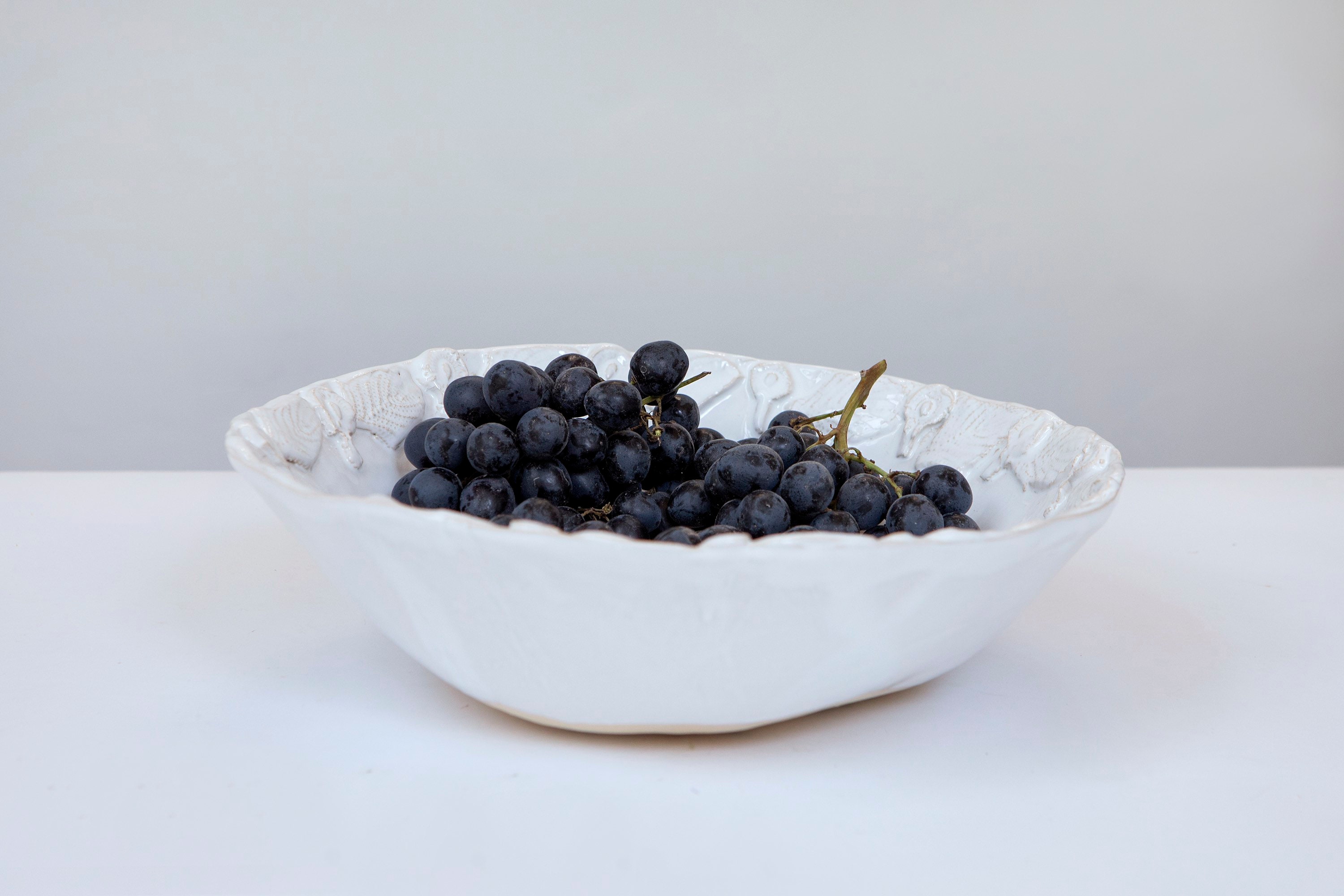 Large White Ceramic Bowl With Leaf Pattern White Handmade Bowl Salad ...
