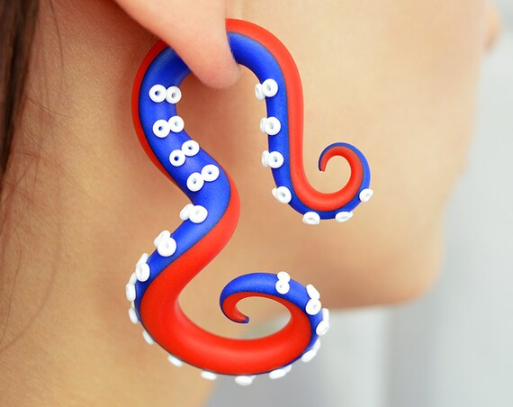Tentacle Gauge Earrings Octopus Ear Plugs Quinn Earrings Fake - Etsy