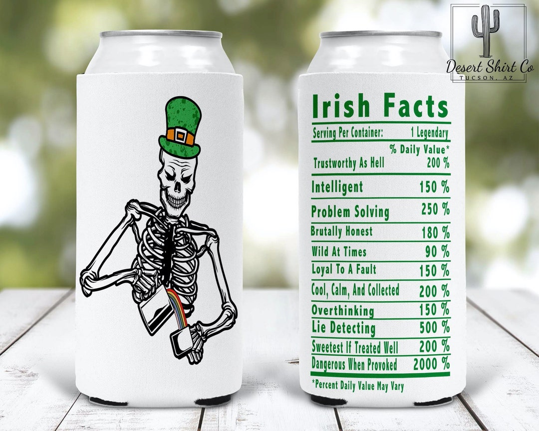 Irish Skeleton / 12oz Skinny Can Cooler / 12oz Regular Can Cooler / St ...