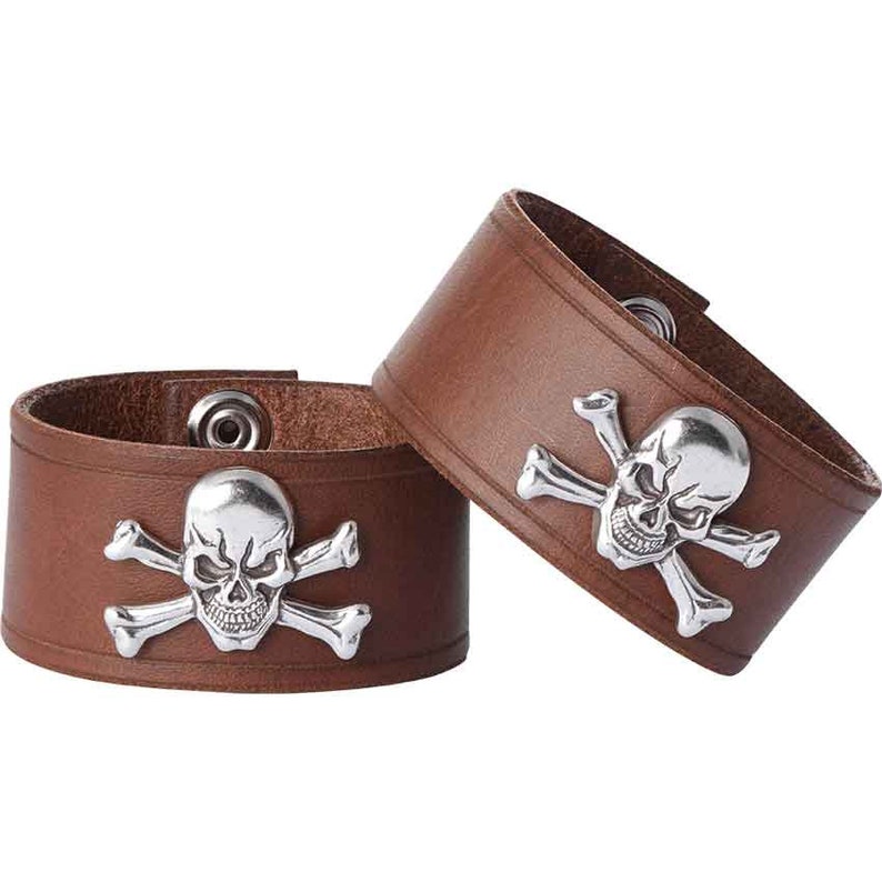 Leather Wrist Cuffs With Skull and Crossbones Pirate Wrist | Etsy