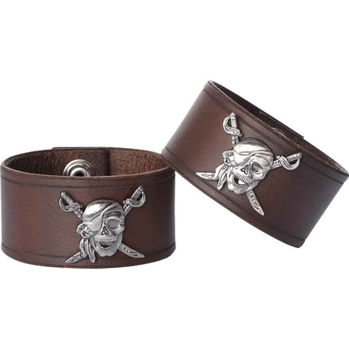 Leather Wrist Cuffs With Pirate Skull Pirate Accessory - Etsy