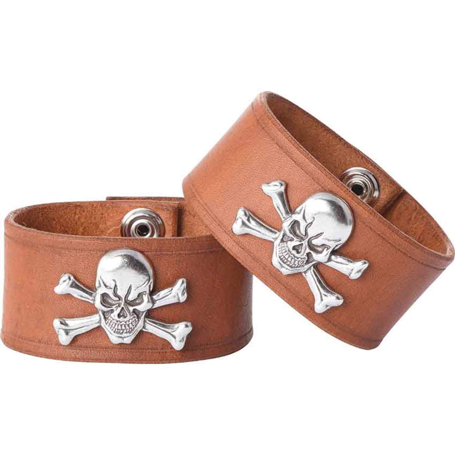 Leather Wrist Cuffs With Skull and Crossbones Pirate Wrist - Etsy