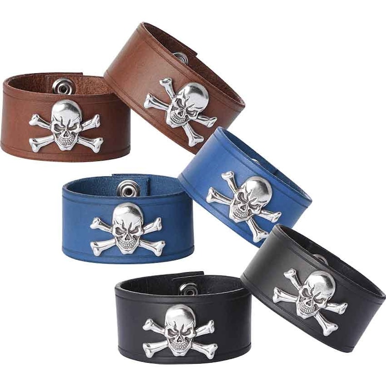 Leather Wrist Cuffs With Skull and Crossbones Pirate Wrist | Etsy