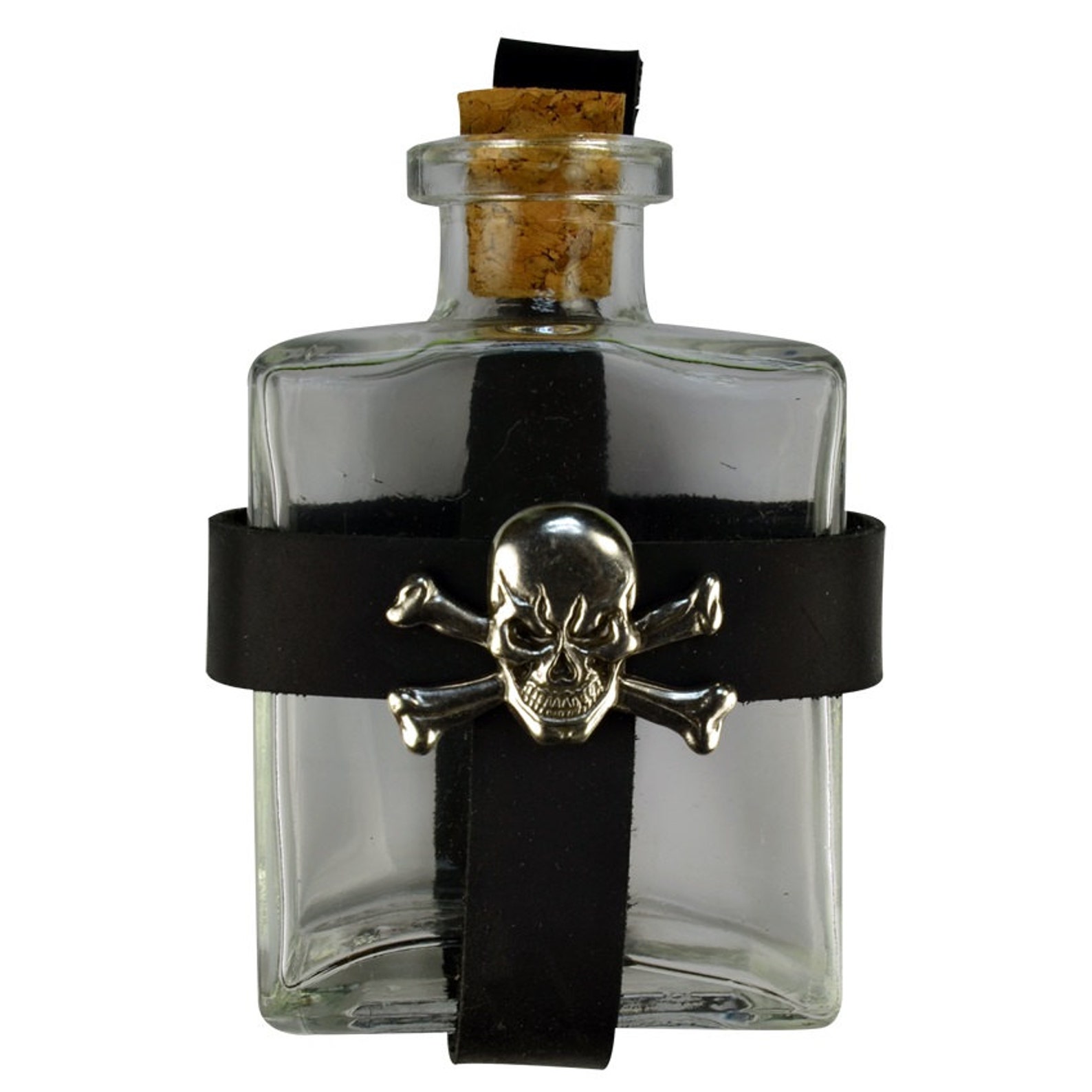 Glass Pirate Bottle With Jolly Roger Holder Pirate Flask - Etsy