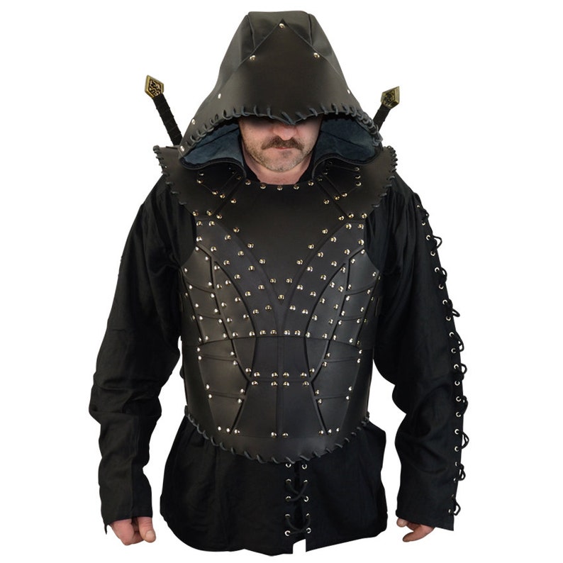 Dark Rogue Leather Armour With Hood, Ren Fair Leather Armor, Medieval ...