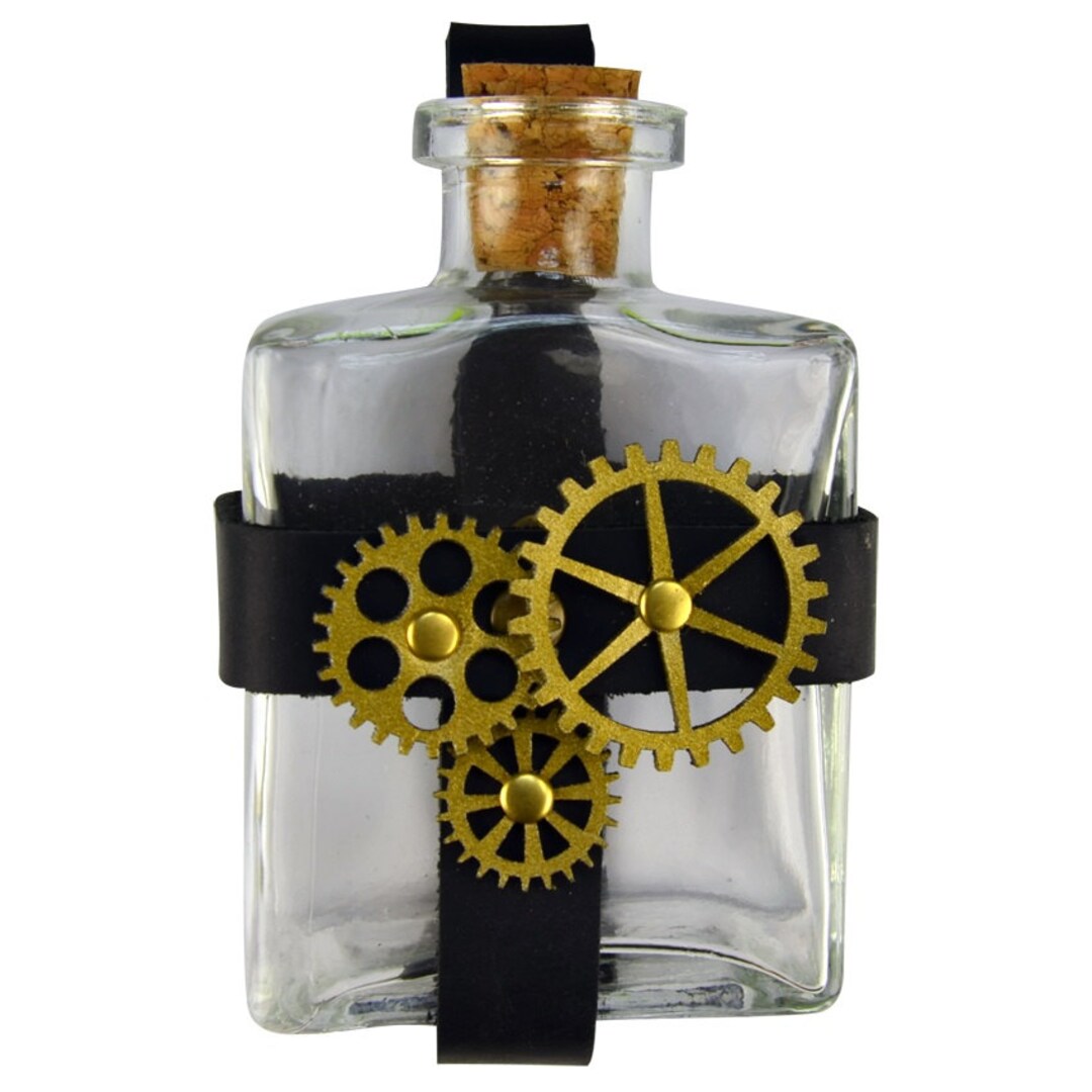Glass Potion Bottle With Steampunk Gear Holder - Steampunk Flask # ...