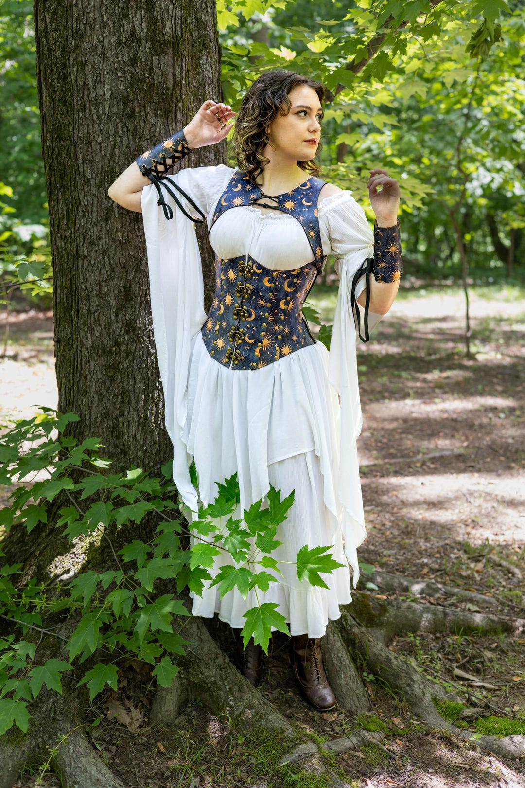 Celestial Midnight Leather Medieval Corset and Jacket, Ren Fair Corset ...