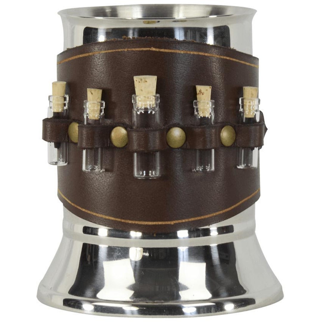 Alchemist Tankard With Leather Wrap Medieval Tankard With Vials Potion ...