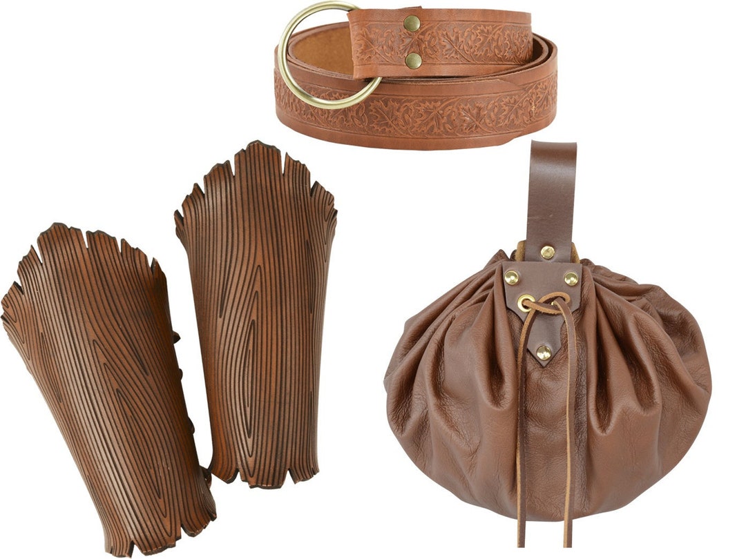 Woodland Leather Accessory Set - Embossed Ring Belt, Wood Bark Arm ...