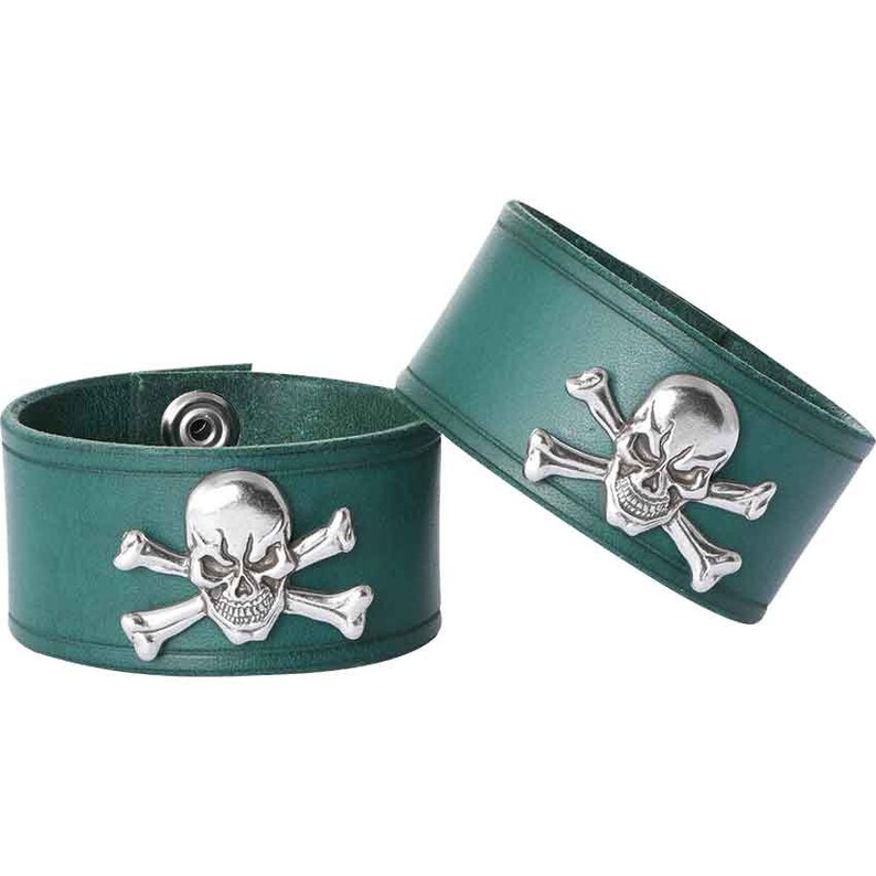 Leather Wrist Cuffs With Skull and Crossbones Pirate Wrist | Etsy