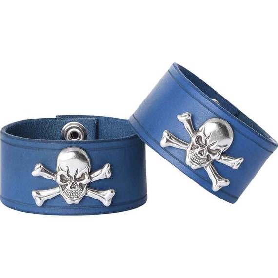 Leather Wrist Cuffs With Skull and Crossbones Pirate Wrist | Etsy