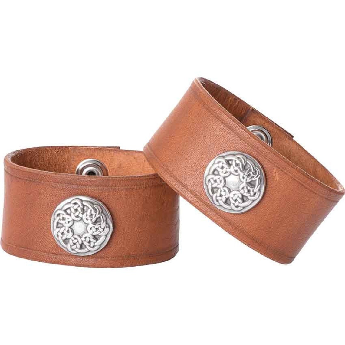 Leather Wrist Cuffs With Knotwork Shield Decorative Leather - Etsy