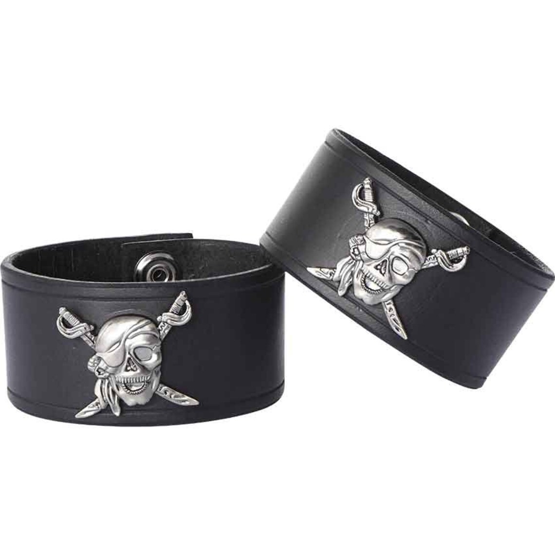 Leather Wrist Cuffs With Pirate Skull Pirate Accessory - Etsy