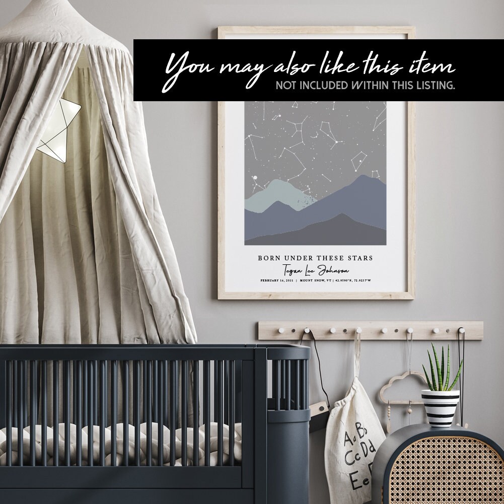 Printed Personalized Star Chart for Nursery, Purple and Gray Mountain ...