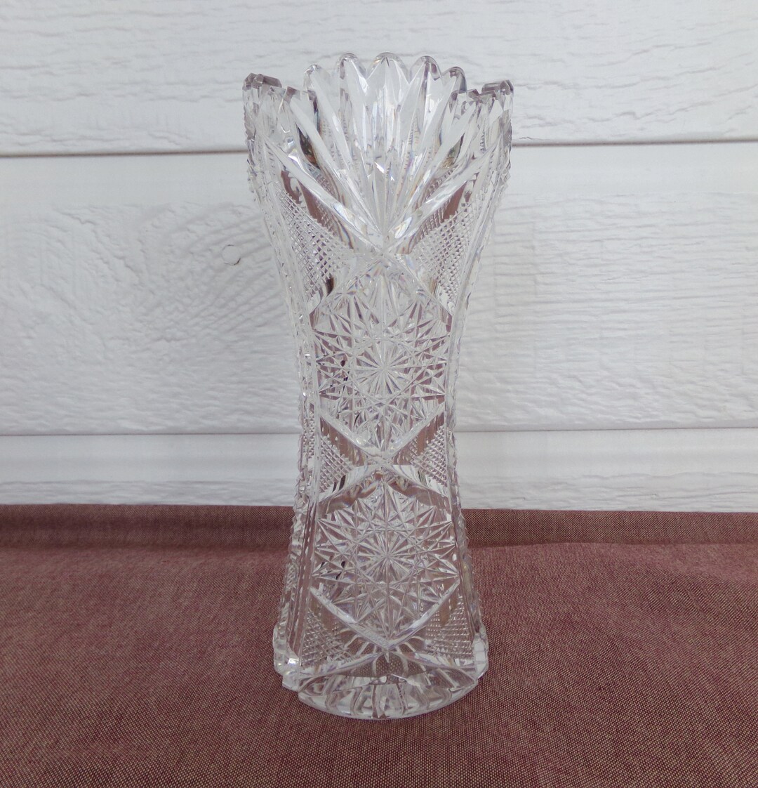American Brilliant Cut Glass Corset Vase - Etsy