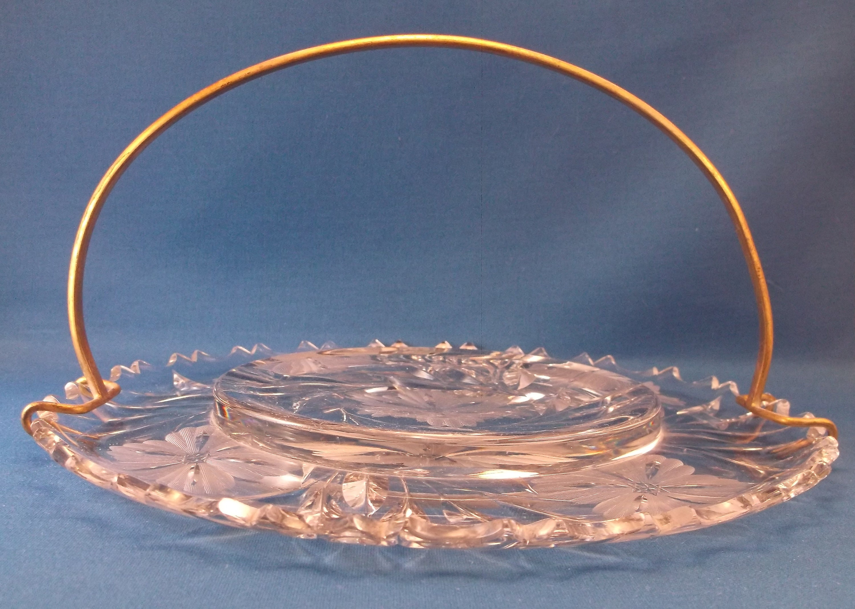 American Brilliant Cut Glass Cheese and Cracker Dish With - Etsy