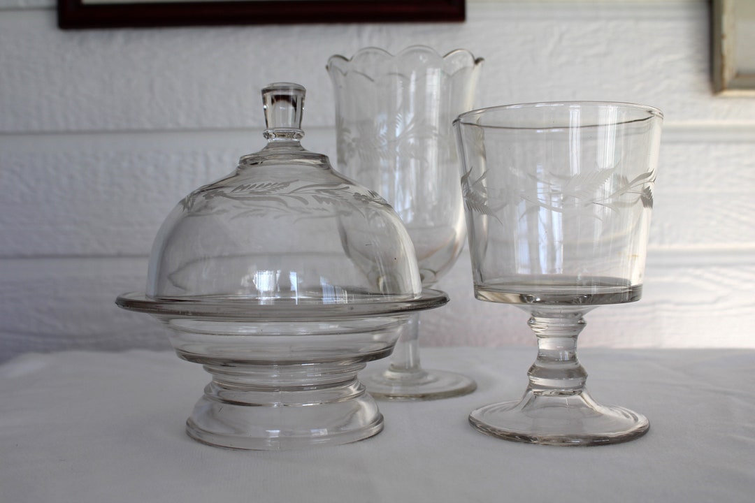 Early American Pattern Glass Celery, Spooner and Covered Dish - Etsy