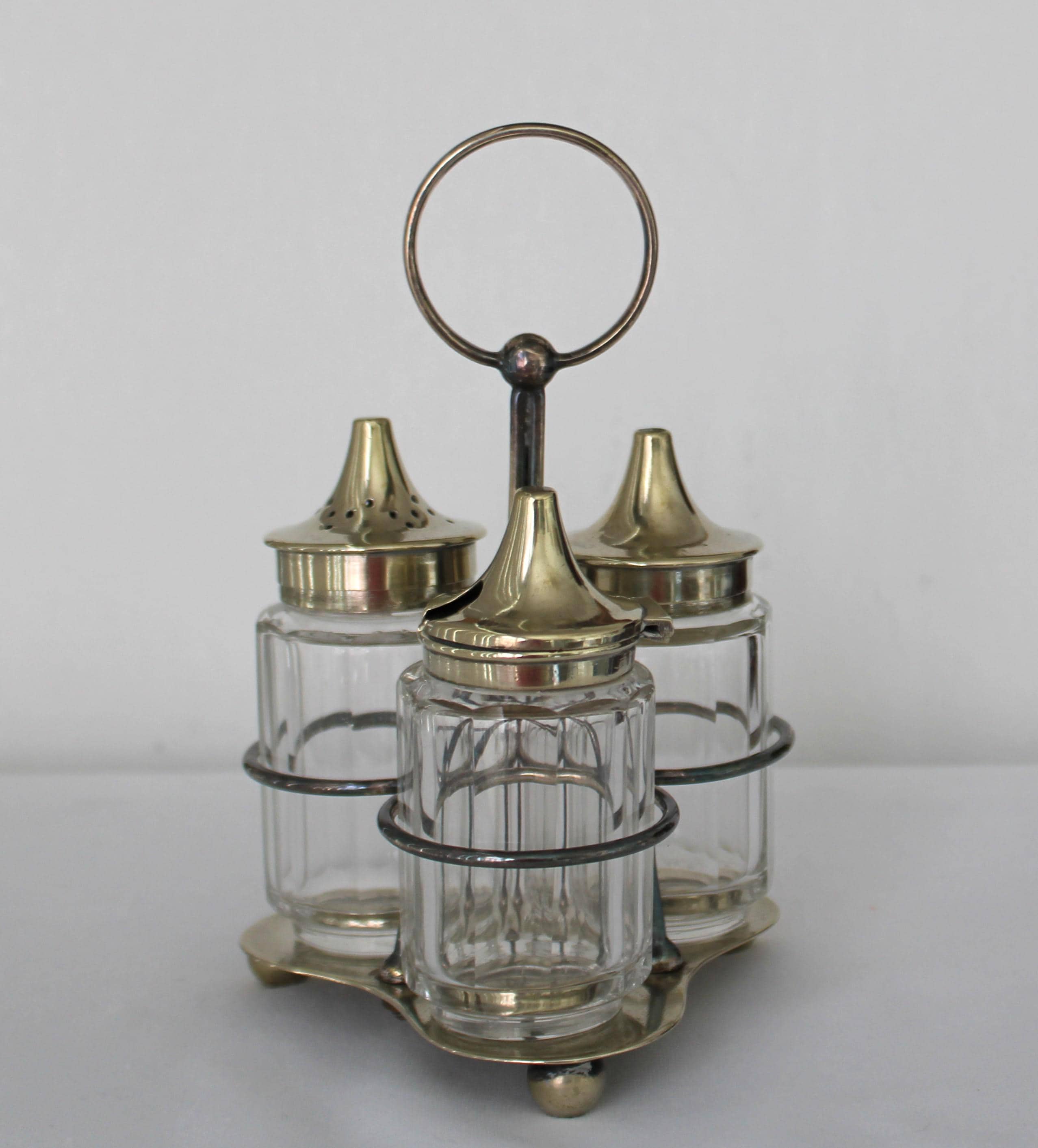 3 Cruet Bottles in Silverplate Holder - Etsy