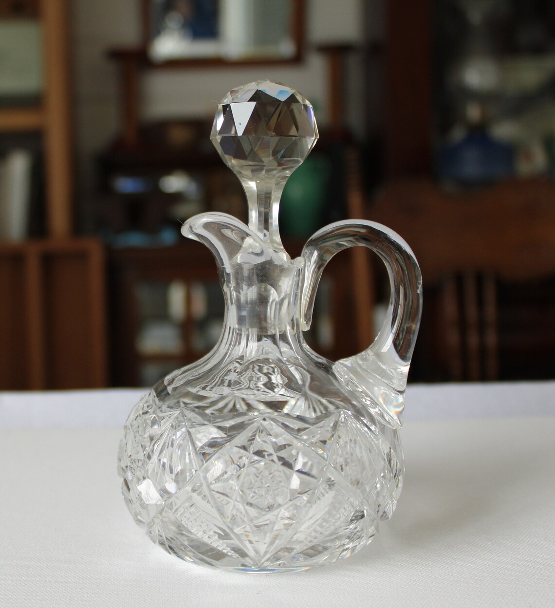 American Brilliant Cut Glass Cruet With Faceted Stopper - Etsy