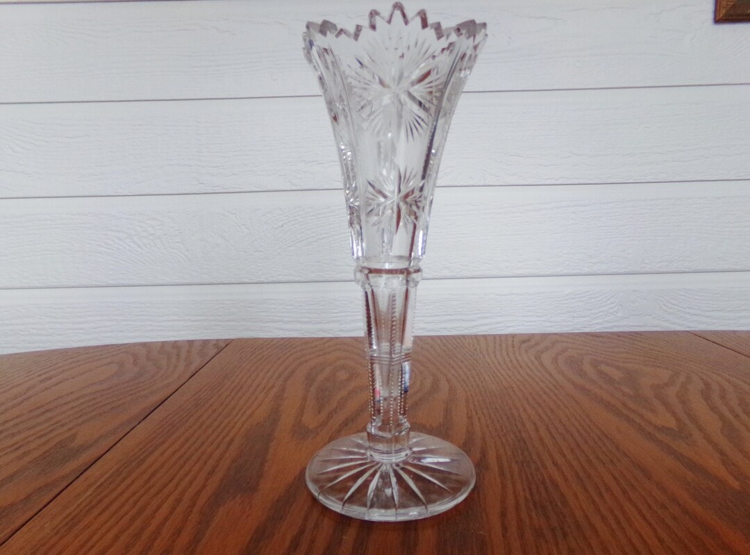 American Brilliant Cut Glass Trumpet Vase - Etsy