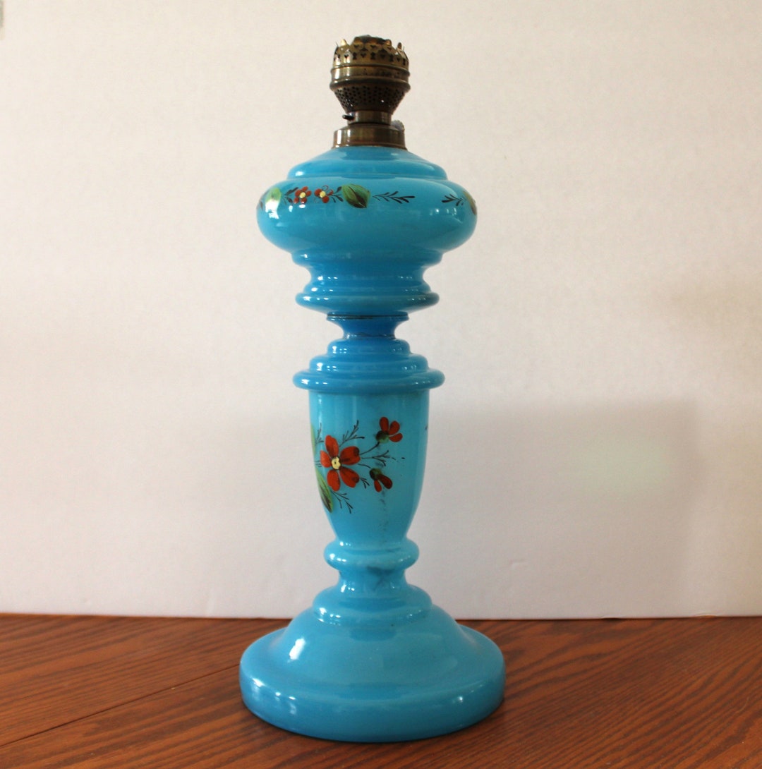 French Blue Opaline Glass Oil Lamp - Etsy