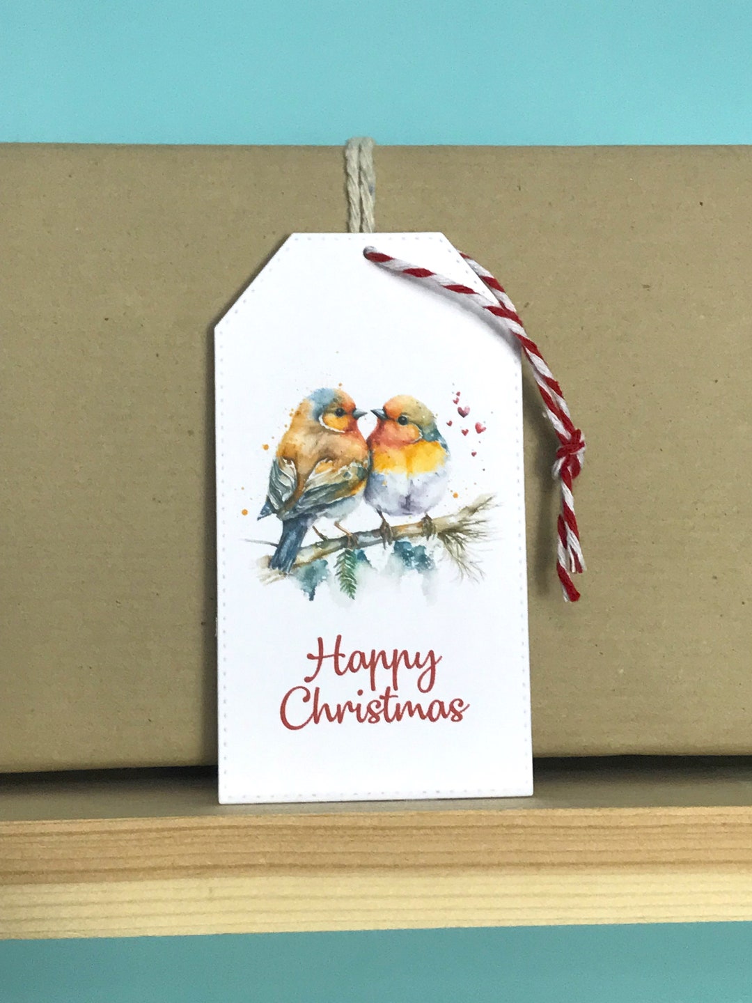 Set of 8 Festive Robin Christmas Gift Tags, Medium Sized Gift Tags ...