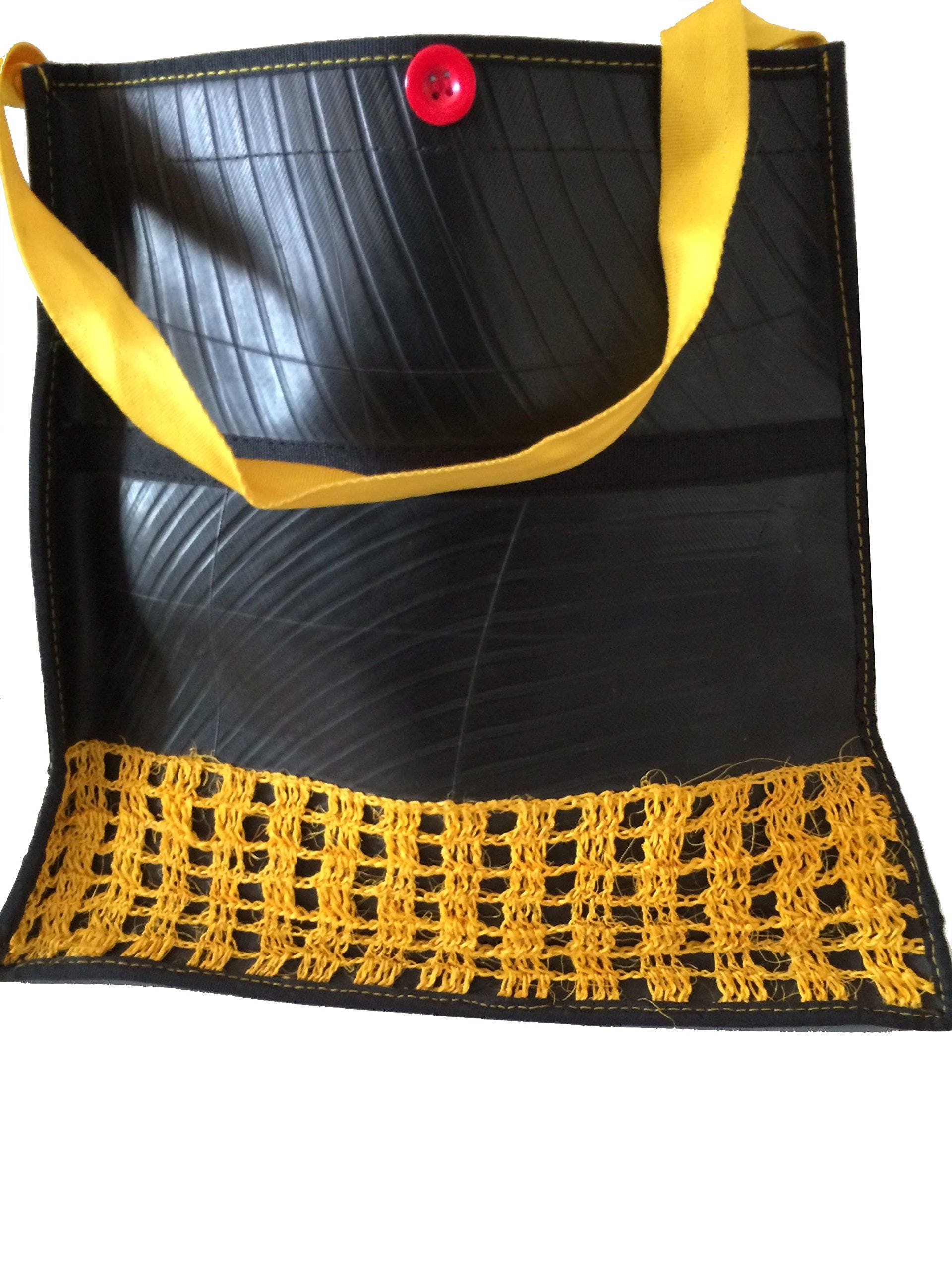 Recycled Inner Tube Rubber Tote Handbag, Crochet Shoulder Bag, Handmade ...