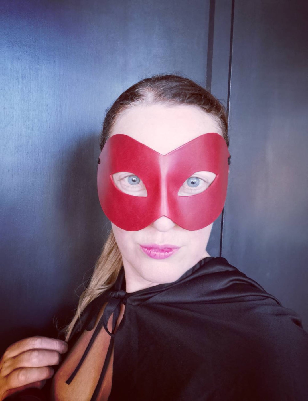 Women's Handmade Red Leather Mask, Fetish Sexy Erotic Mask, Large ...
