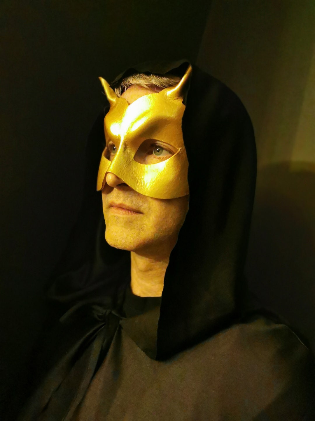 Gold Leather Joker Devil Mask, Handmade Erotic Gold Mask With Horns ...