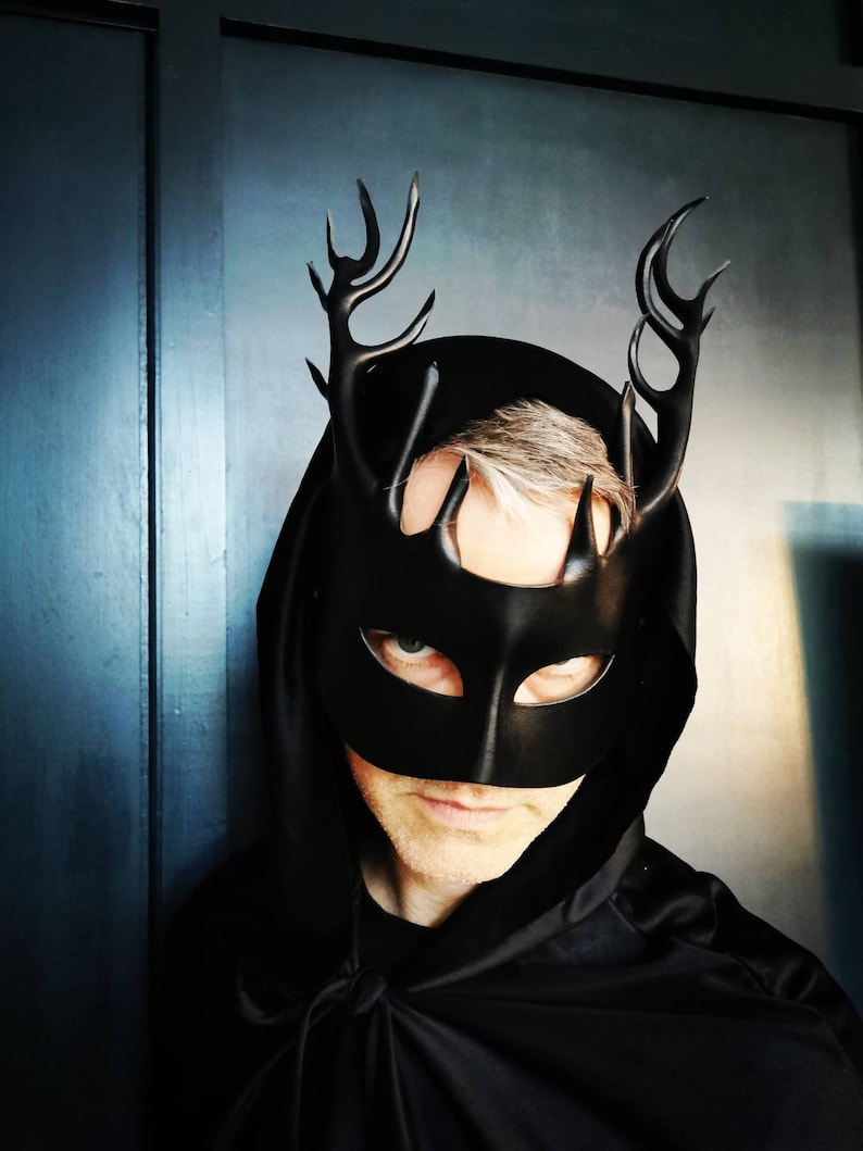 Men's Black Leather Stag, Large Erotic Horned Antler Mask, Fetish ...