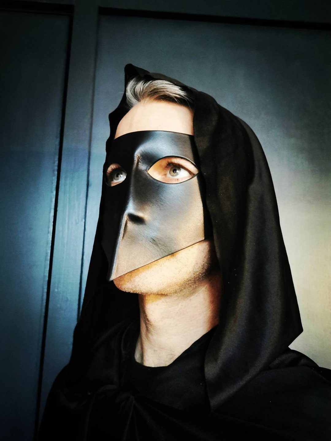 Black Leather Full Face Eyes Wide Shut Mask, Visor Fetish Masquerade ...