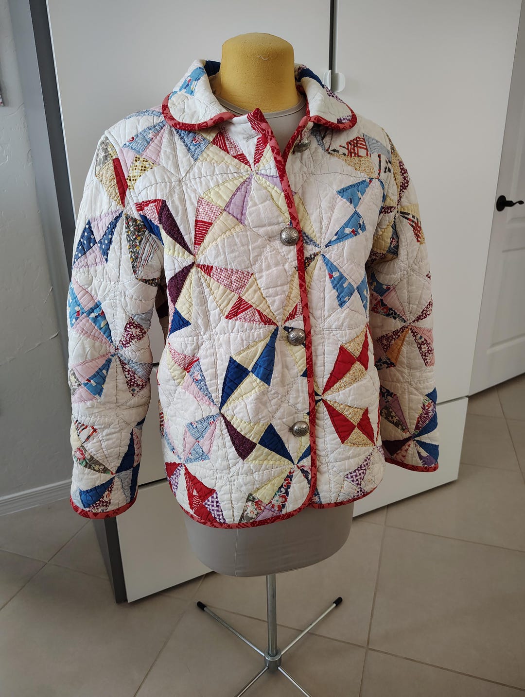 Vintage Quilted Jacket: Hand-quilted, Silver Buttons - Size S/M - Etsy