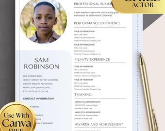 Child Actor Resume Template - Editable CV for Kids - Perfect for ...