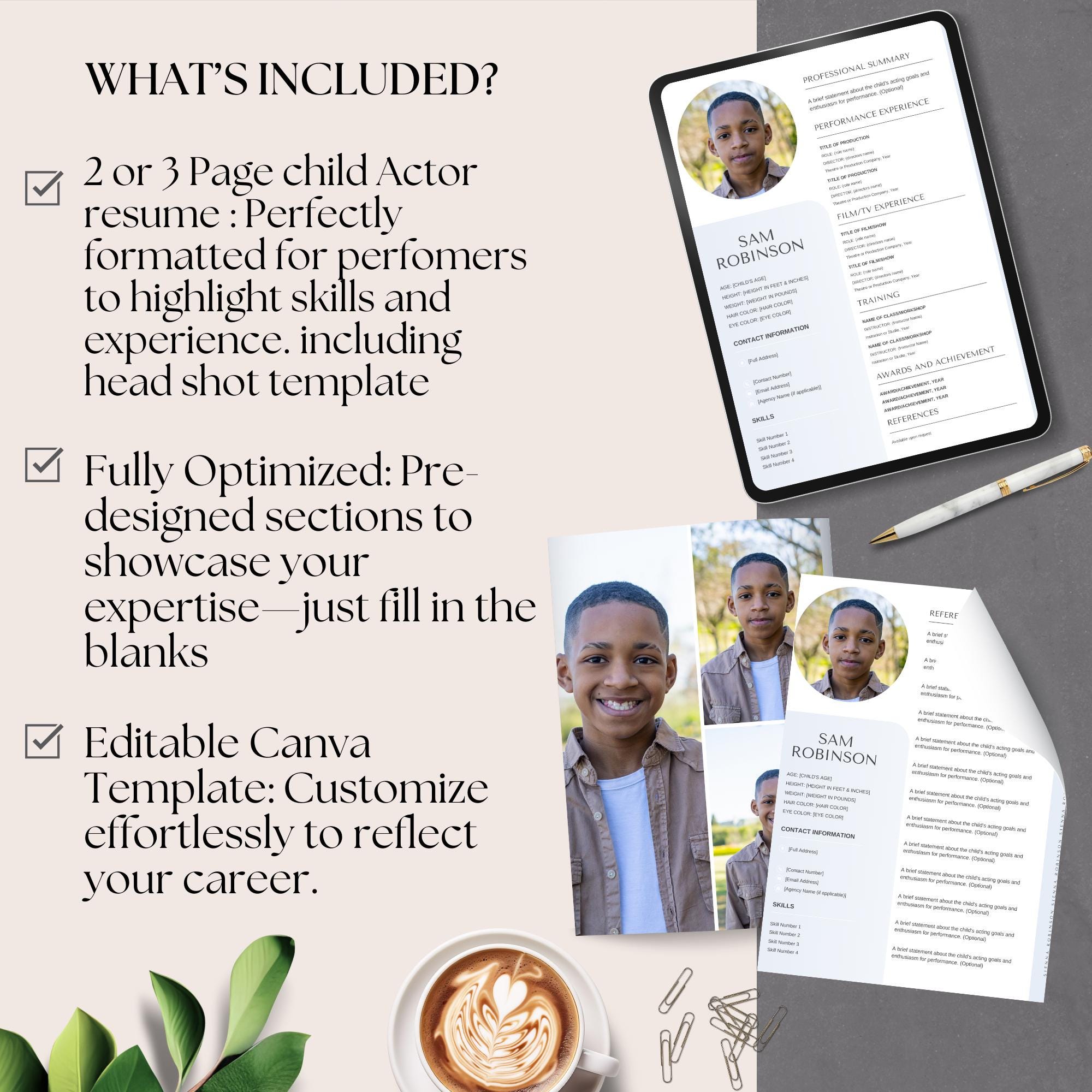 Child Actor Resume Template - Editable CV for Kids - Perfect for ...