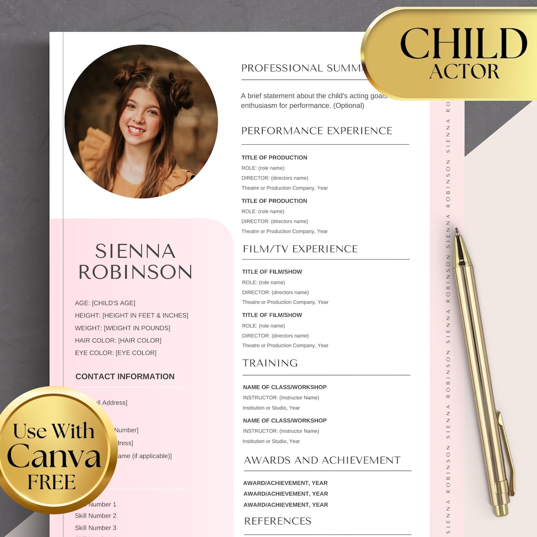 Child Actor Resume Template - Editable CV for Kids - Perfect for ...