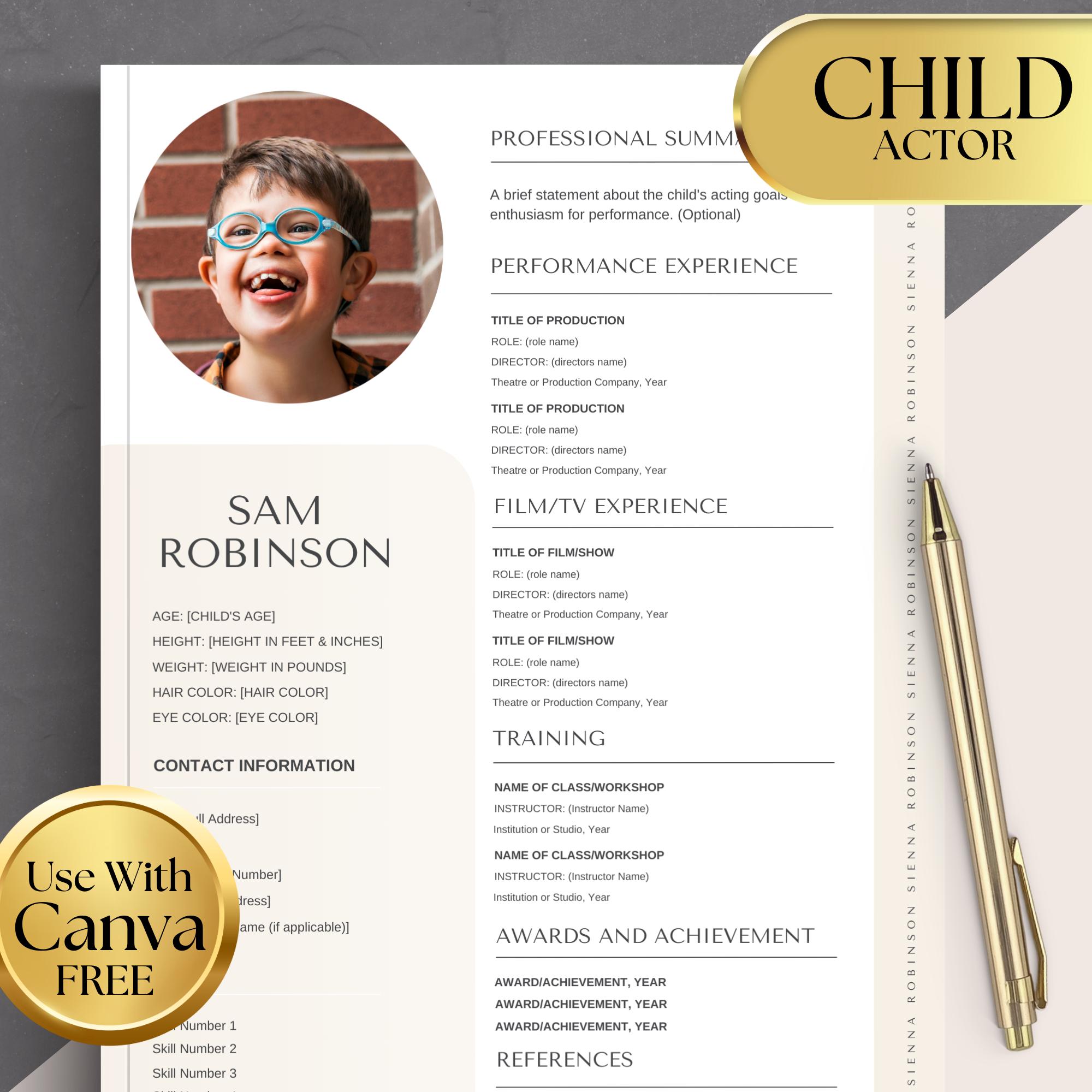 Child Actor Resume Template - Editable CV for Kids - Perfect for ...