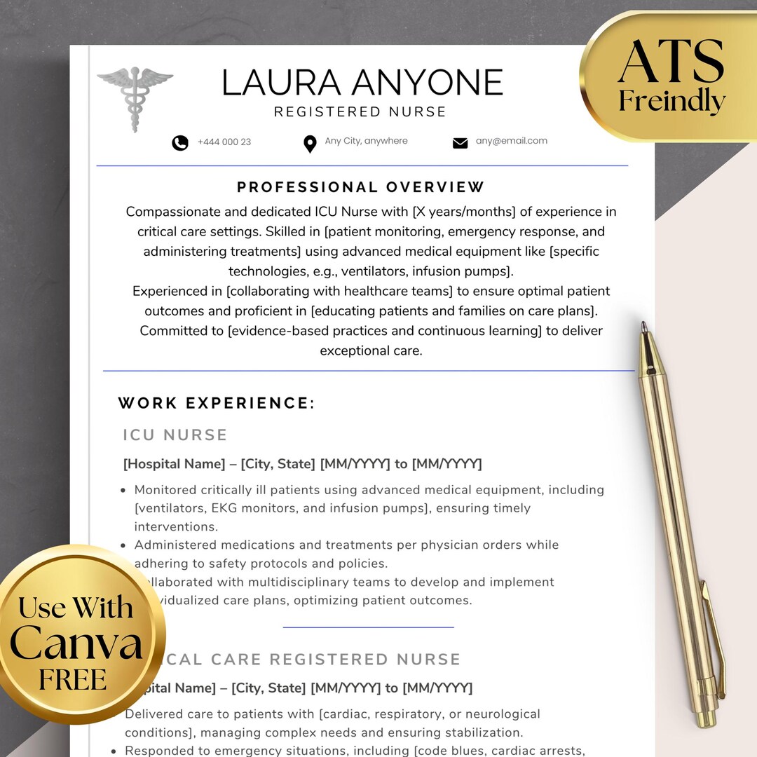 ICU Nurse Resume Template, Registered Nurse Resume, ICU Nursing Student ...