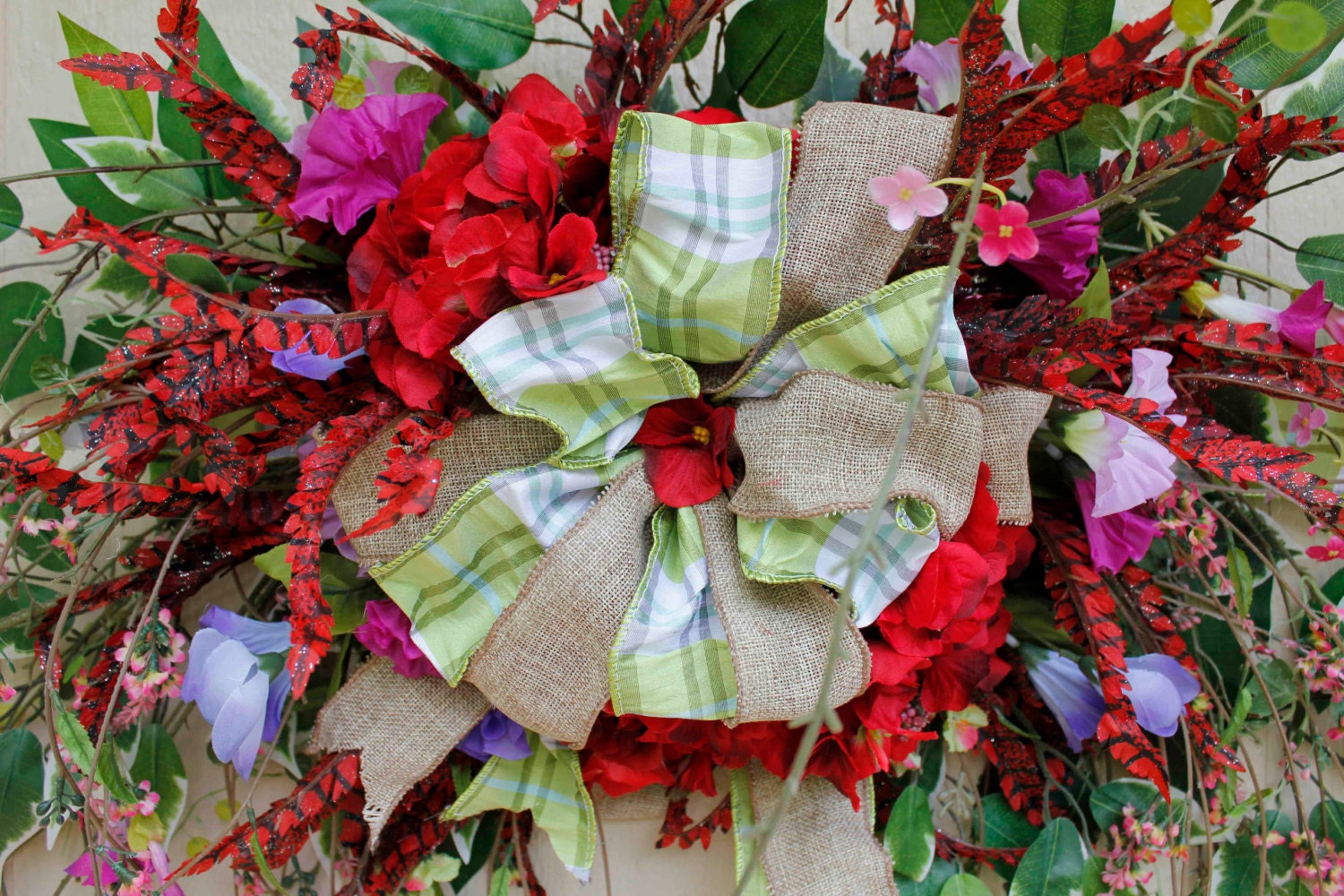 Red Hydrangea Glittered Red Feather Pink Flowering Vine Swag - Etsy