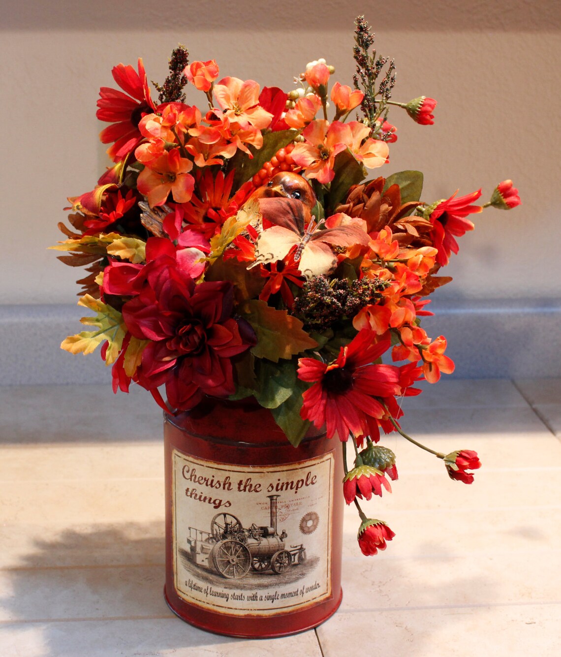 Red Sunflowers Fall Floral Arrangement Pamsdezines Brown - Etsy