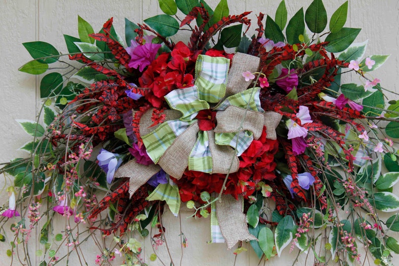 Red Hydrangea Glittered Red Feather Pink Flowering Vine Swag - Etsy