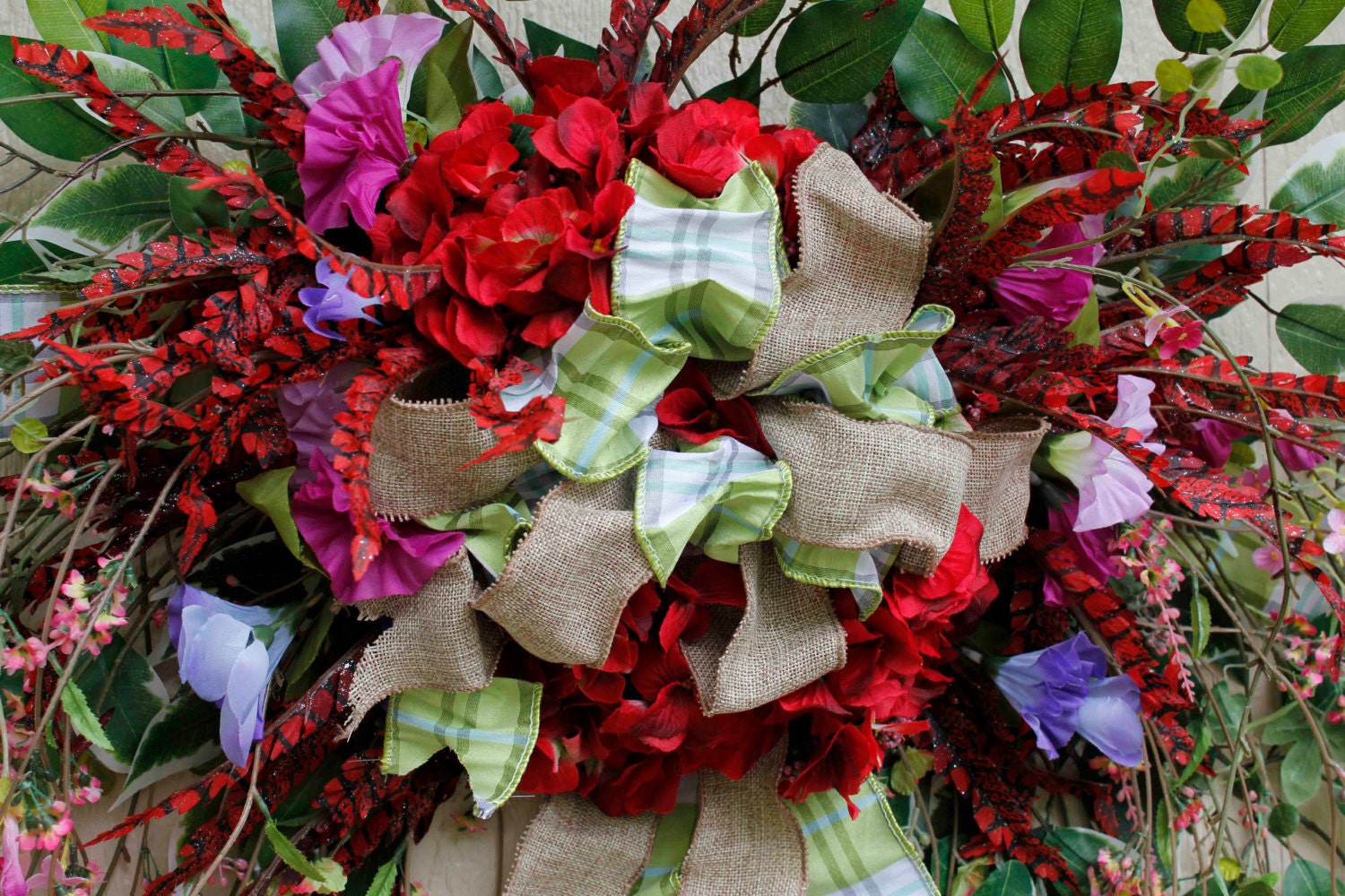 Red Hydrangea Glittered Red Feather Pink Flowering Vine Swag - Etsy
