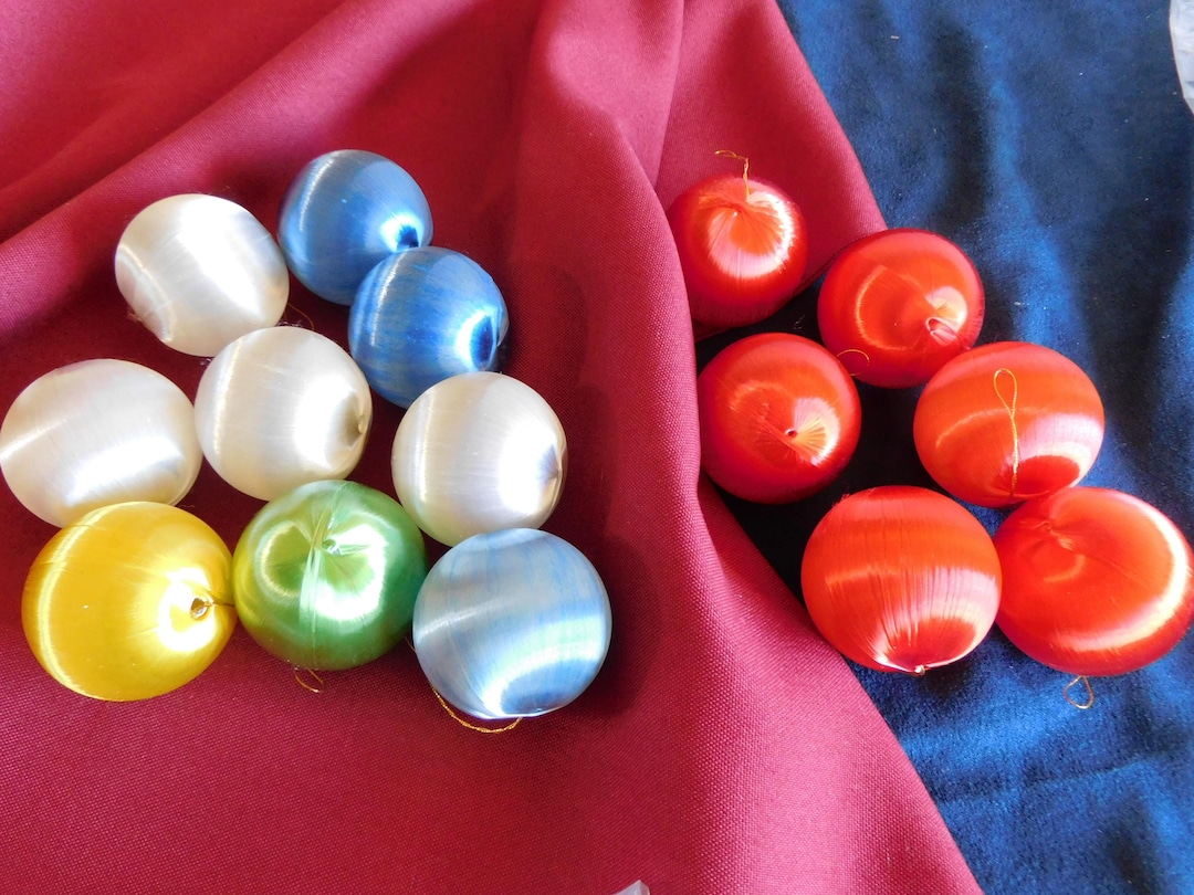 Set of Satin Christmas Balls, Satin Balls, Red Satin Balls, White Satin Balls, Satin Ornament ...